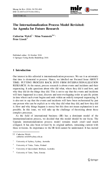 (PDF) The Internationalization Process Model Revisited: An Agenda for ...