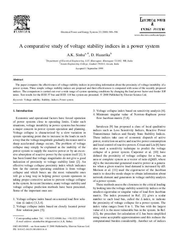 (PDF) A comparative study of voltage stability indices in a power system