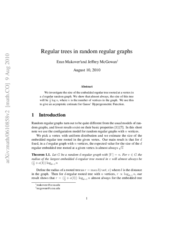(PDF) Regular trees in random regular graphs