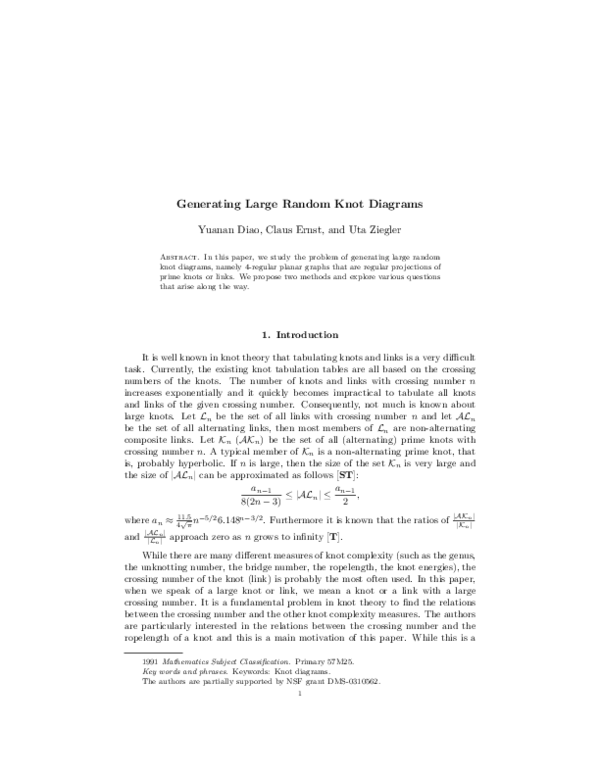 (PDF) Generating Large Random Knot Diagrams