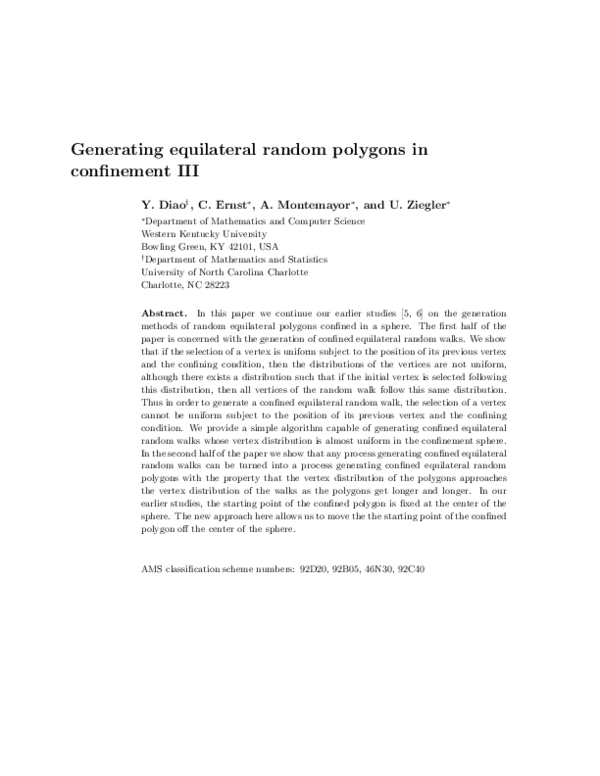 (PDF) Generating equilateral random polygons in confinement III