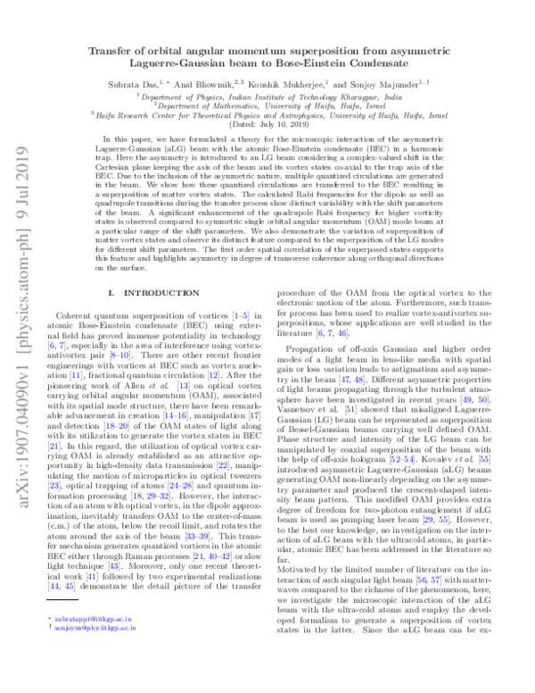 Pdf Transfer Of Orbital Angular Momentum Superposition From