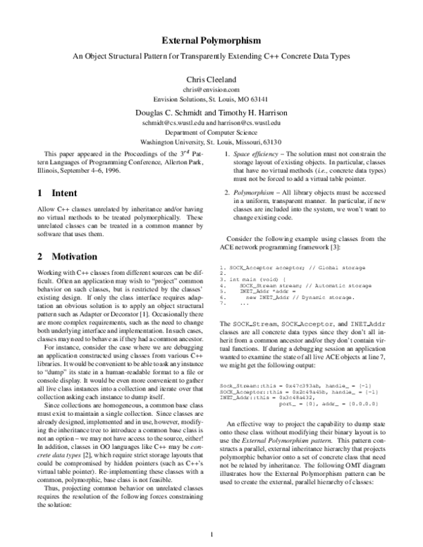 (PDF) External Polymorphism – An Object Structural Pattern for Transparently Extending Concrete ...