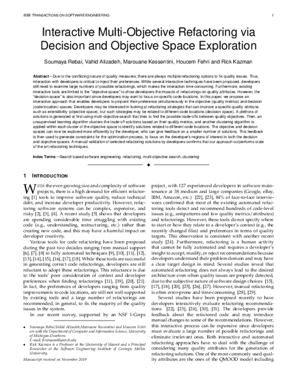 (PDF) Interactive Multi-Objective Refactoring via Decision and ... (PDF) Interactive Multi-Objective Refactoring via Decision and ...