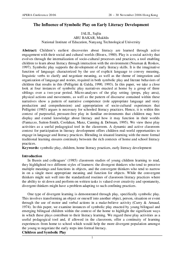 (PDF) The Influence of Symbolic Play on Early Literacy Development