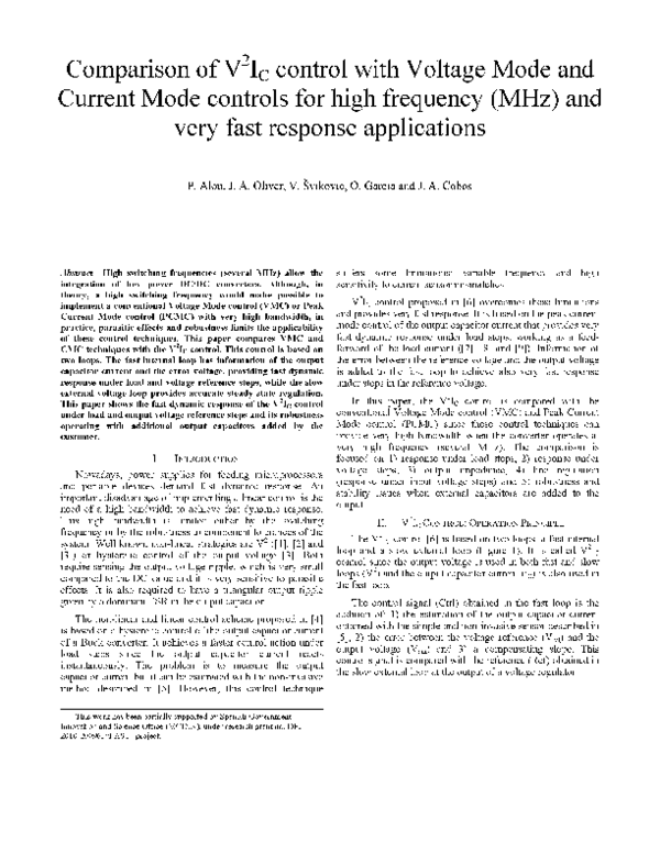 (PDF) Comparison of V 2 I C control with Voltage Mode and Current Mode ...