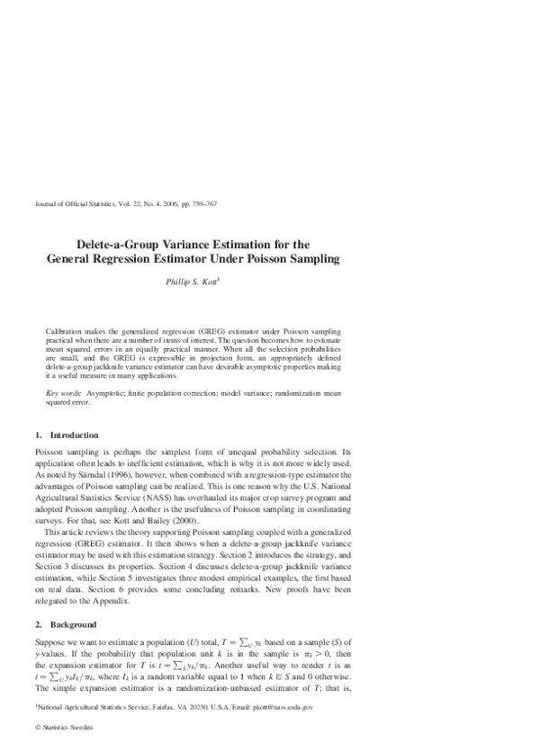 Pdf Delete A Group Variance Estimation For The General Regression Estimator Under Poisson Sampling