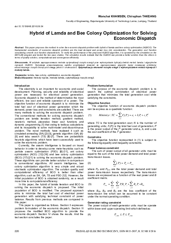 (PDF) Hybrid of Lamda and Bee Colony Optimization for Solving Economic ...