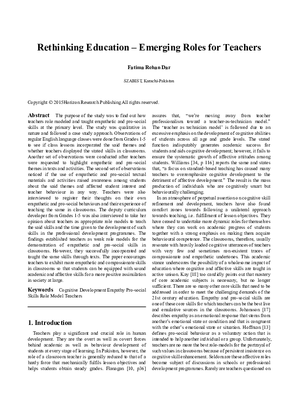 (PDF) Rethinking Education – Emerging Roles for Teachers