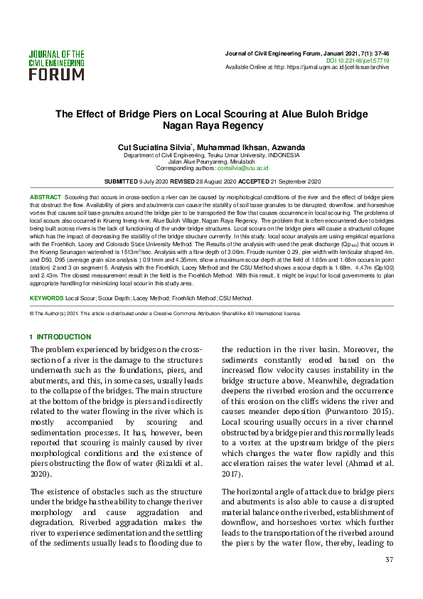 (PDF) Effect Of Bridge Piers On Local Scouring At Alue Buloh Bridge ...