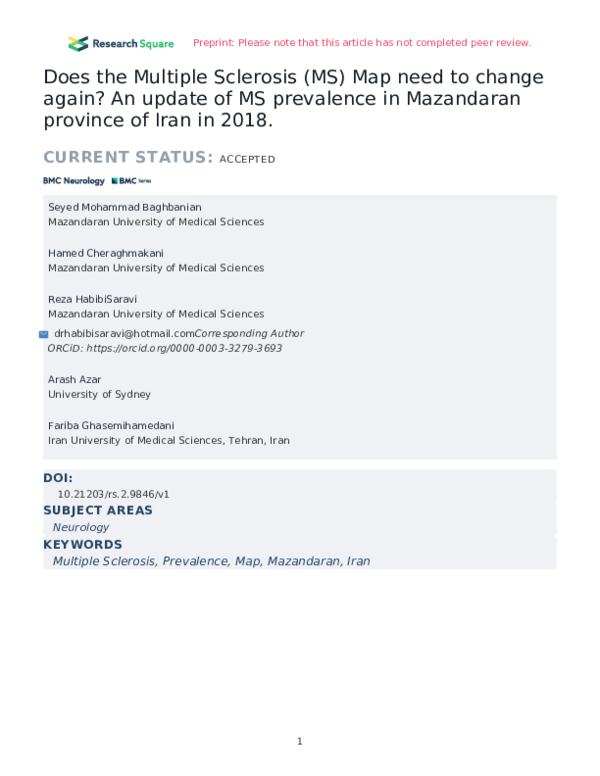 (PDF) Does the Multiple Sclerosis (MS) Map need to change again? An update of MS prevalence in ...