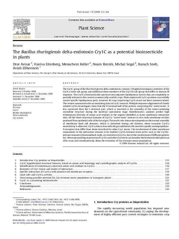 (PDF) The Bacillus thuringiensis delta-endotoxin Cry1C as a potential bioinsecticide in plants ...
