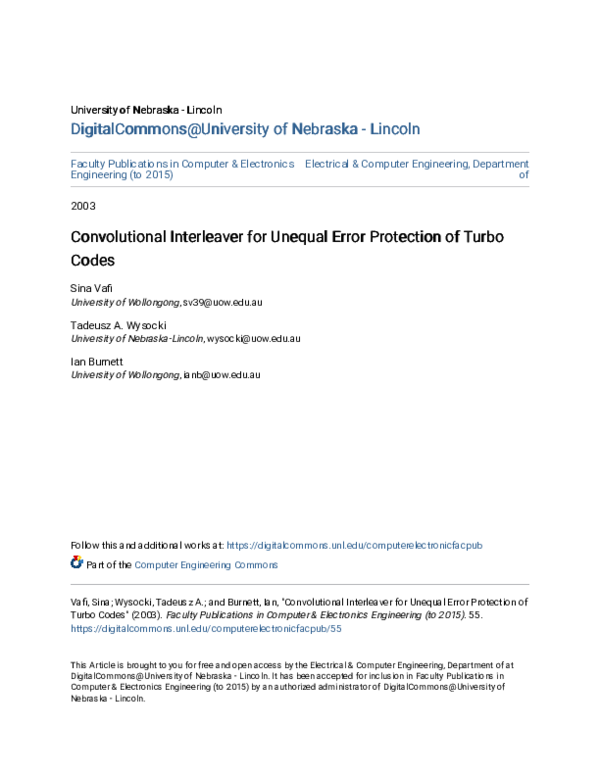 Pdf Convolutional Interleaver For Unequal Error Protection Of Turbo Codes Ian Burnett
