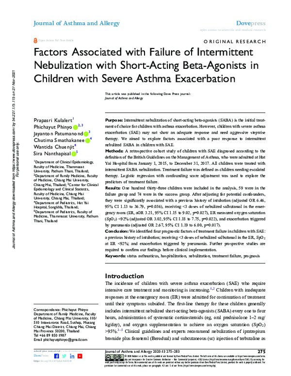 (PDF) Factors Associated with Failure of Intermittent Nebulization with ...