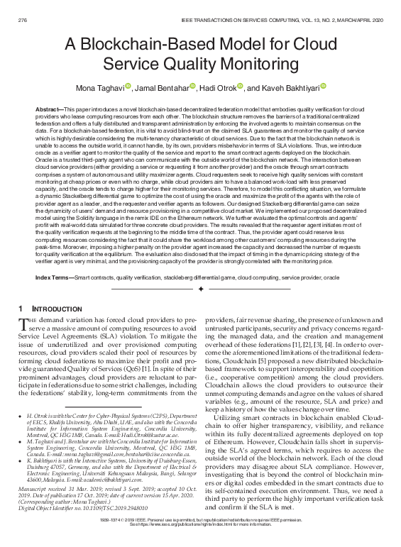 (PDF) A Blockchain-based Model for Cloud Service Quality Monitoring