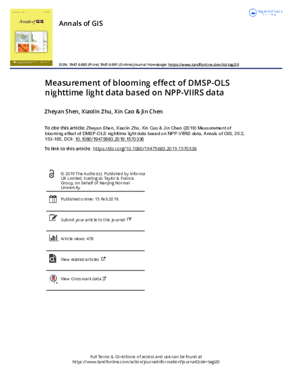 Measurement of blooming effect of DMSP-OLS nighttime light data based on NPP-VIIRS data