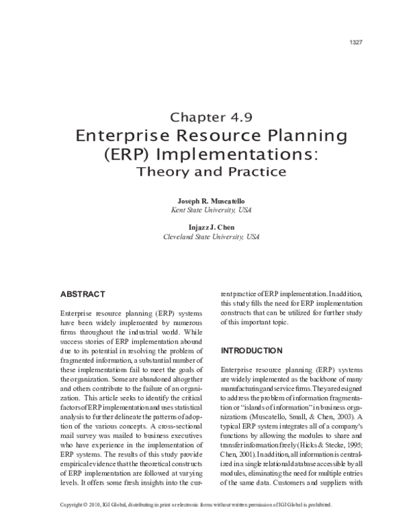 (PDF) Chapter 4 . 9 Enterprise Resource Planning ( ERP ...