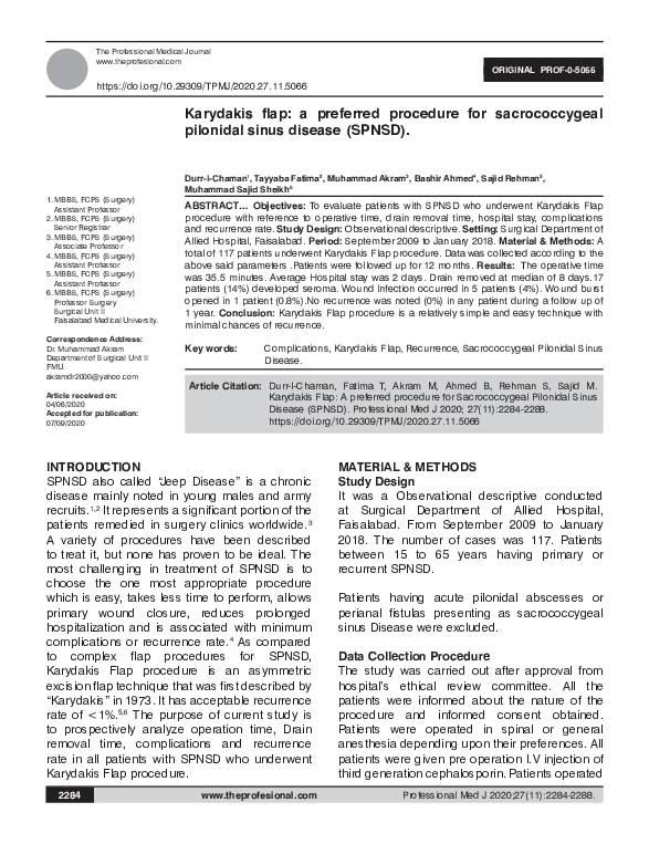 (PDF) Karydakis Flap: A preferred procedure for Sacrococcygeal ...