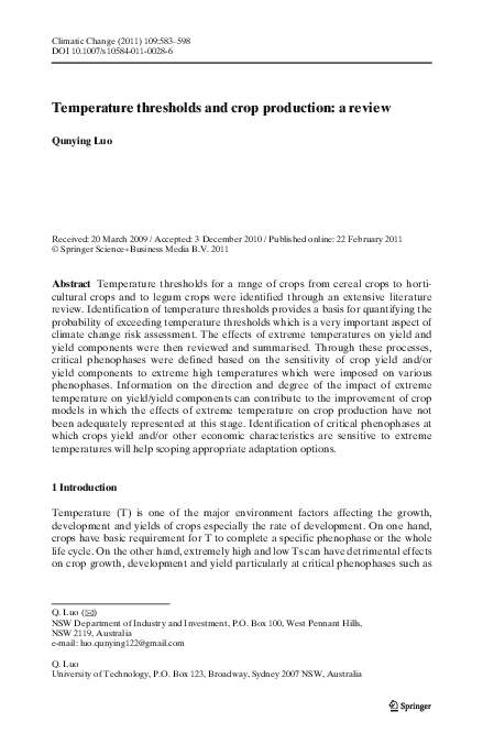 (PDF) Temperature thresholds and crop production: a review