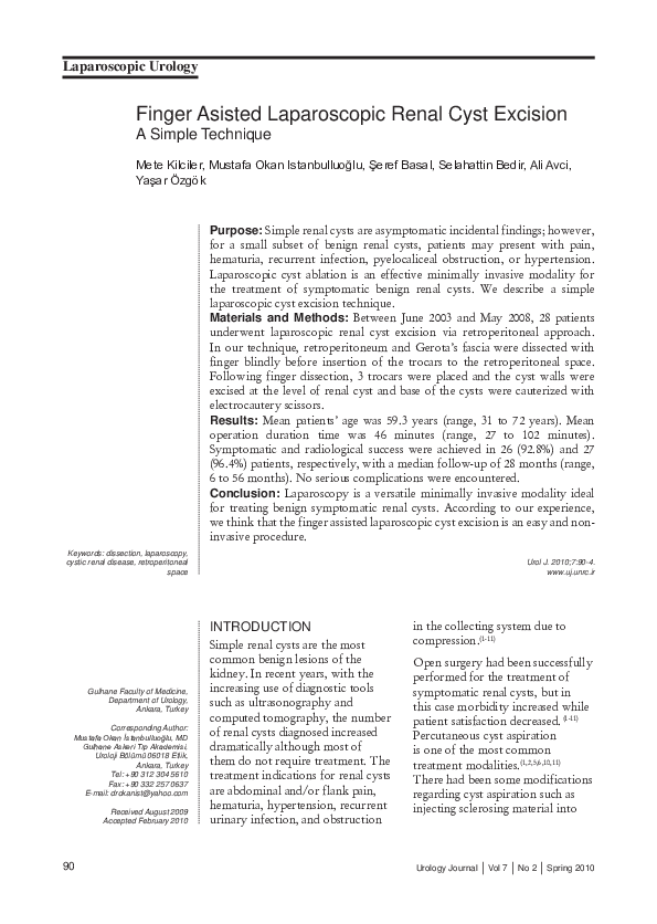 (PDF) Finger assisted laparoscopic renal cyst excision: a simple technique