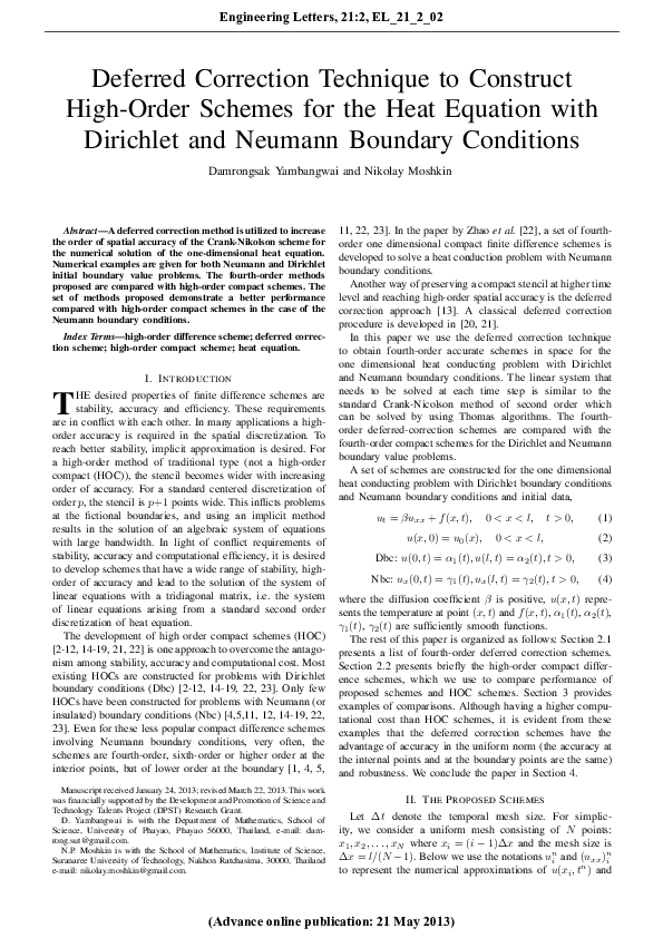 (PDF) Deferred Correction Technique to Construct High-Order Schemes for the Heat Equation with ...
