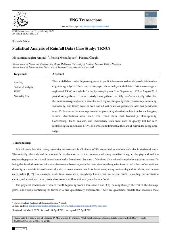 (PDF) Statistical Analysis of Rainfall Data (Case Study: TRNC