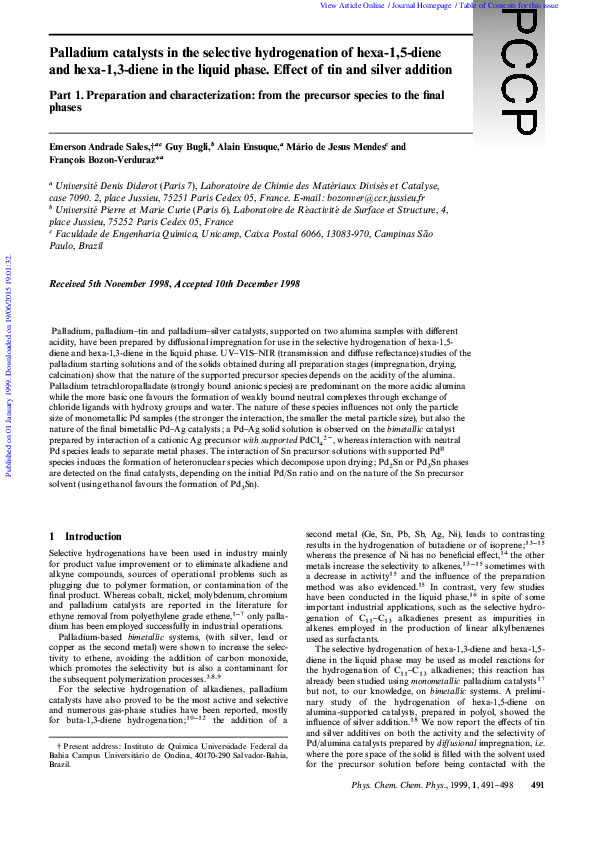 (PDF) Palladium Catalysts for Selective Diene Hydrogenation