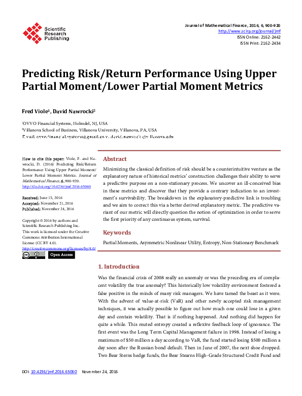 (PDF) Predicting Risk/Return Performance Using Upper Partial Moment ...