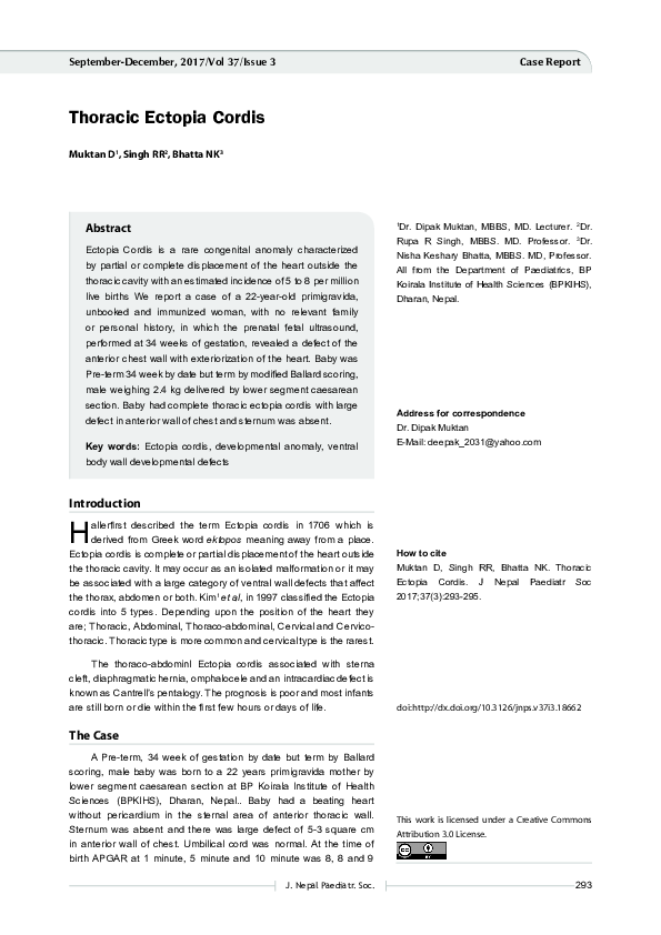 (PDF) Thoracic Ectopia Cordis