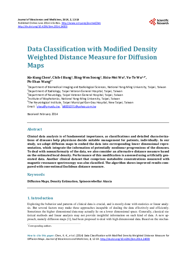 (PDF) Data Classification with Modified Density Weighted Distance Measure for Diffusion Maps