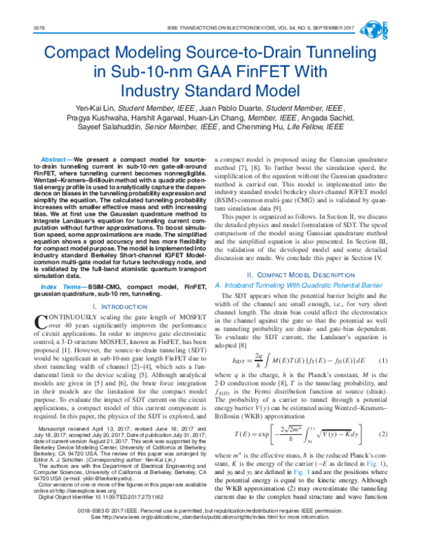 Pdf Compact Modeling Source To Drain Tunneling In Sub 10 Nm Gaa