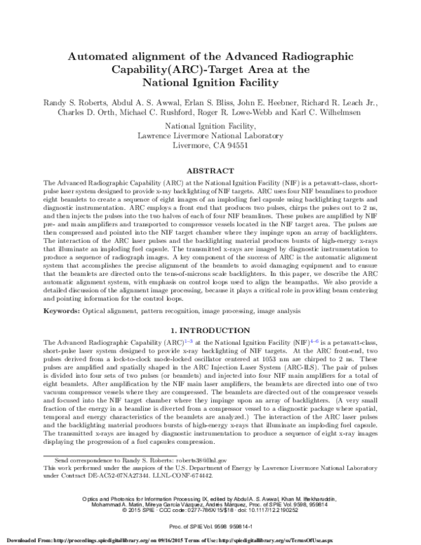 (PDF) Automated alignment of the Advanced Radiographic Capability (ARC ...