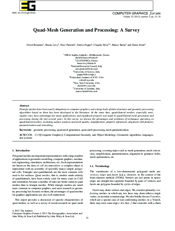 (PDF) Quad-Mesh Generation and Processing: A Survey