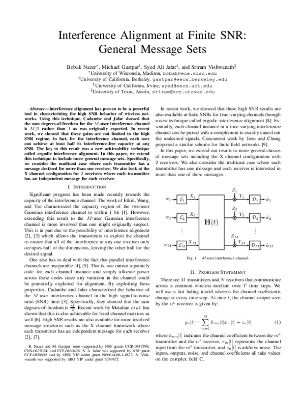 (PDF) Interference alignment at finite SNR: General message sets | Syed Jafar - Academia.edu