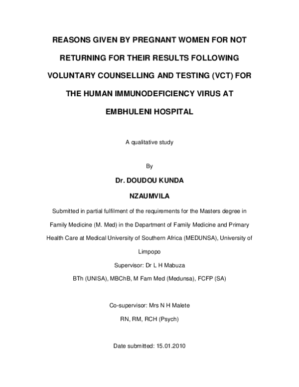 (PDF) Reasons given by pregnant women for not returning for their ...