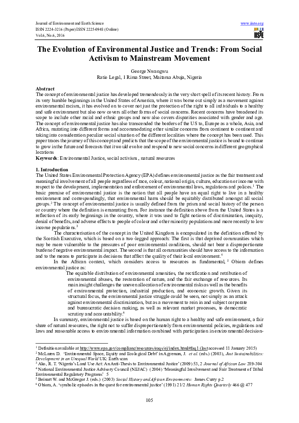 (PDF) The Evolution of Environmental Justice and Trends: From Social ...