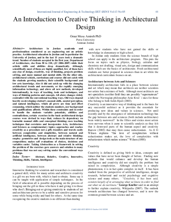 (PDF) An Introduction to Creative Thinking in Architectural Design