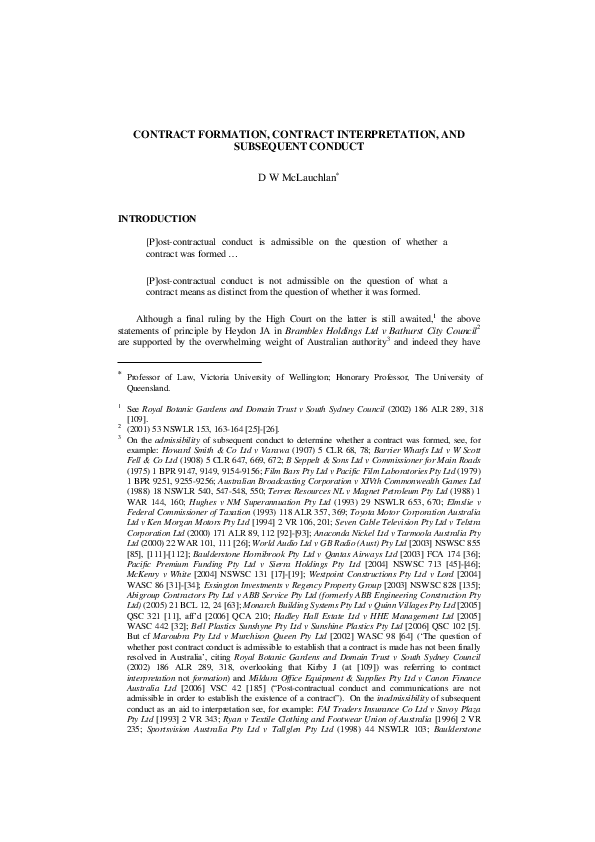 (PDF) Contract Formation, Contract Interpretation and Subsequent ...