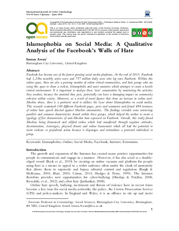 (PDF) Islamophobia on Social Media: A Qualitative Analysis of the ...