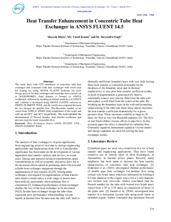 (PDF) Heat Transfer Enhancement in Concentric Tube Heat Exchanger in ...