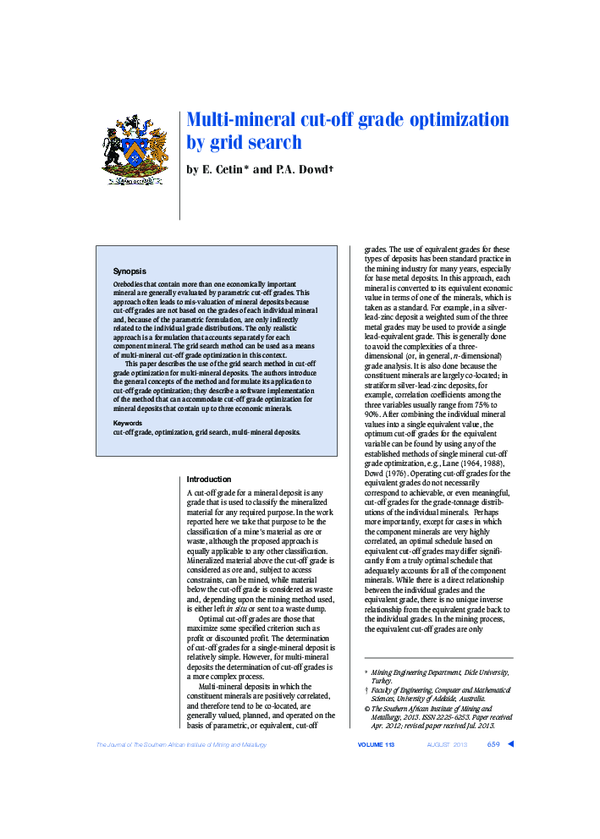(PDF) Multi-mineral cut-off grade optimization by grid search