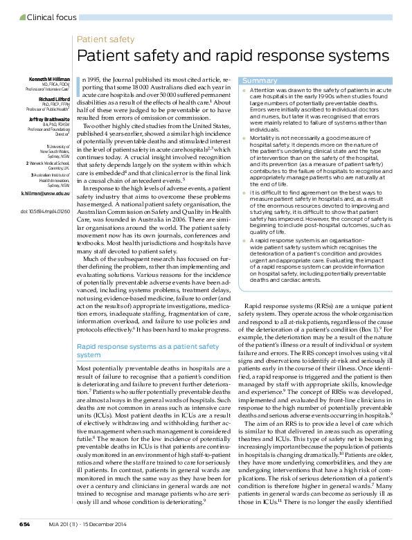 (PDF) Patient safety and rapid response systems