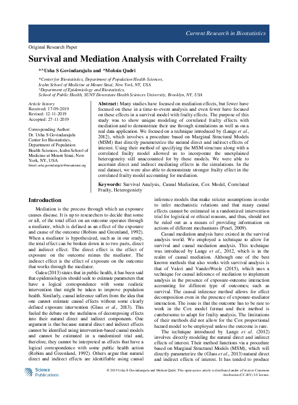 (PDF) Survival and Mediation Analysis with Correlated Frailty | Usha Govindarajulu, PhD ...
