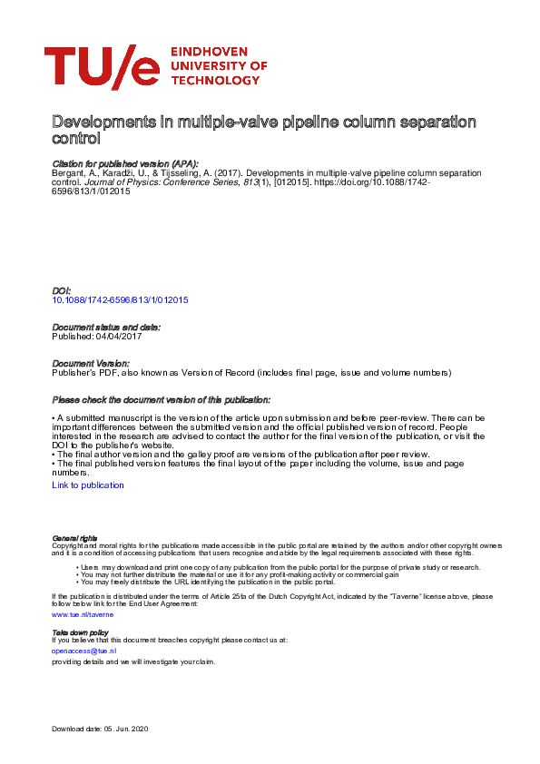 (PDF) Developments in multiple-valve pipeline column separation control
