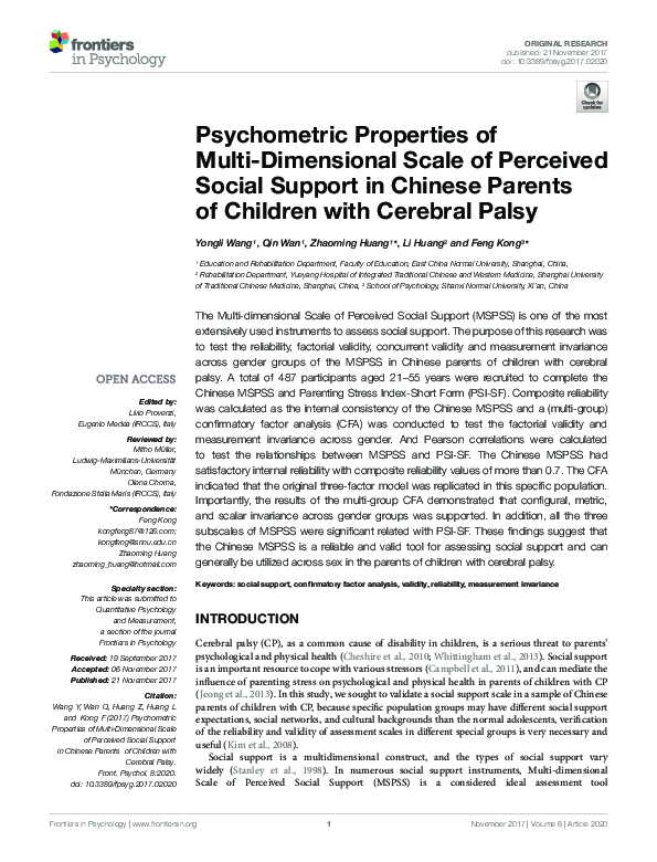 (PDF) Psychometric Properties Of Multidimensional Scale Of Perceived Social Support (MSPSS ...