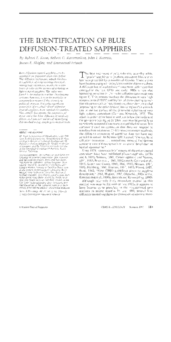(PDF) The identification of blue diffusion-treated sapphires