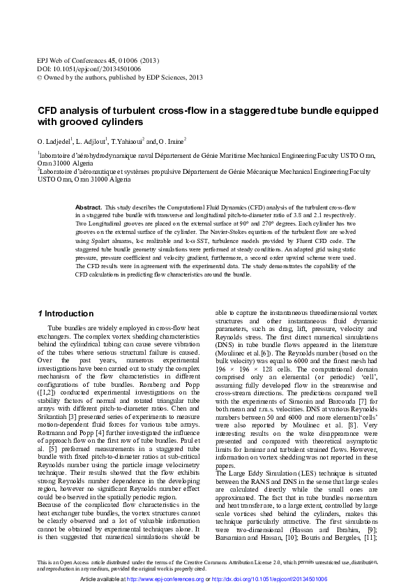 (PDF) CFD analysis of turbulent cross-flow in a staggered tube bundle ...
