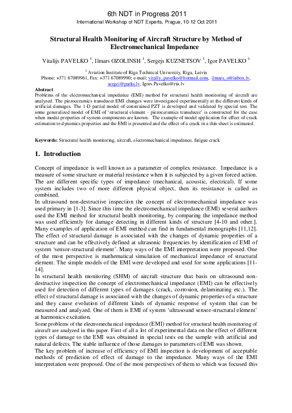(PDF) Structural Health Monitoring of Aircraft Structure by Method of