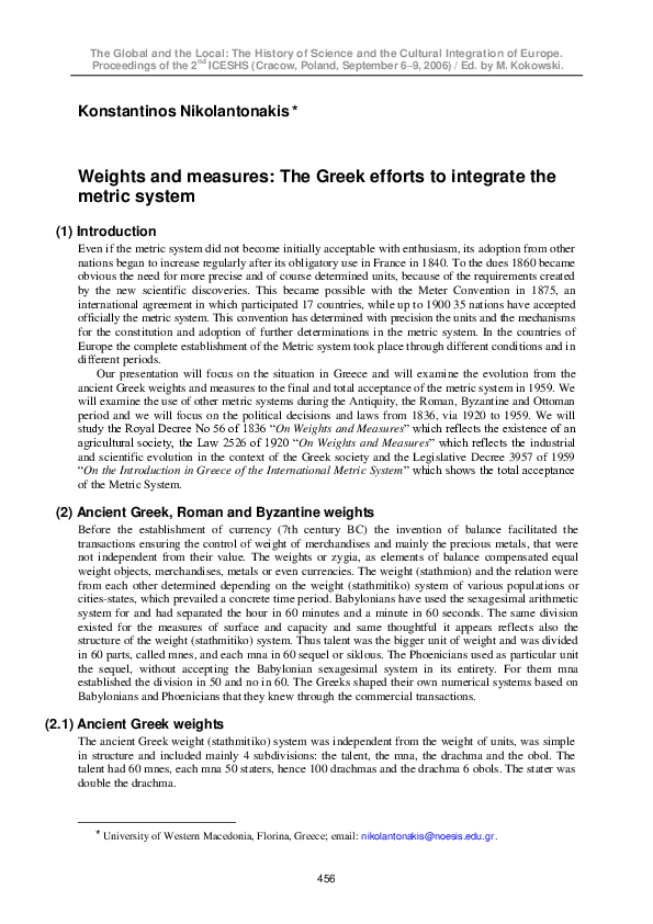 (PDF) Weights and measures : The Greek efforts to integrate the metric ...