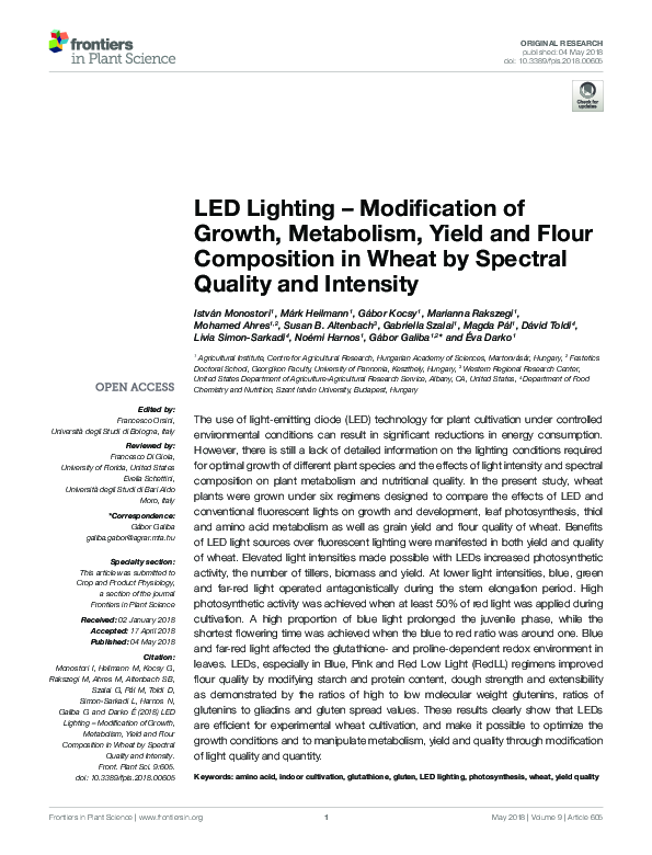(PDF) LED Lighting – Modification of Growth, Metabolism, Yield and ...